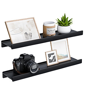 dancrul Floating Shelves for Wall, Wall Mounted Shelves with Lip for Storage, Metal Display Shelves for Home Decor, Kitchen/Living Room/Bedroom/Bathroom Shelves, Black 20 inch 2 Pack