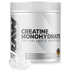 RAW Nutrition Creatine Monohydrate Powder, Unflavored (30 Servings) - Micronized Creatine Monohydrate Supplement for Workout Performance, Build Muscle & Strength - Creatine Powder for Men & Women