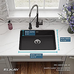 Elkay Quartz Classic ELGUAD2519PDBK0 Black Single Bowl Undermount ADA Sink with Perfect Drain