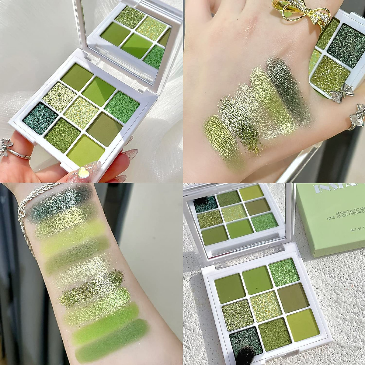 Green Eyeshadow Palette,9 Colors Matte Shimmer Eye Shadow High Pigmented Professional Eye Makeup Palette,Waterproof Long Lasting Profusion Makeup Palette With 2 eyeshadow brushes(Green)