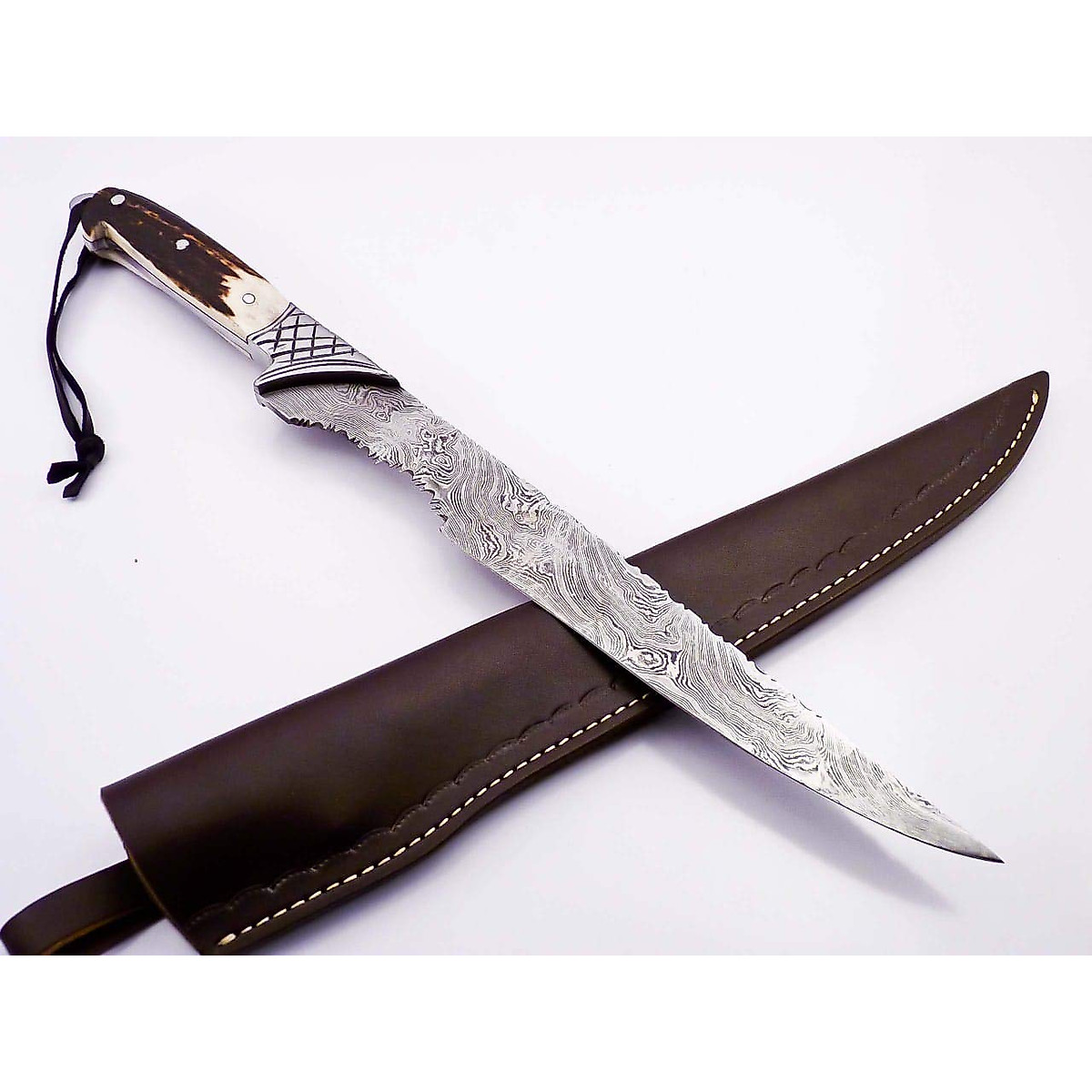 Custom Damascus Knife Hunting Knife Outdoor Knife With Stag Antler Handle