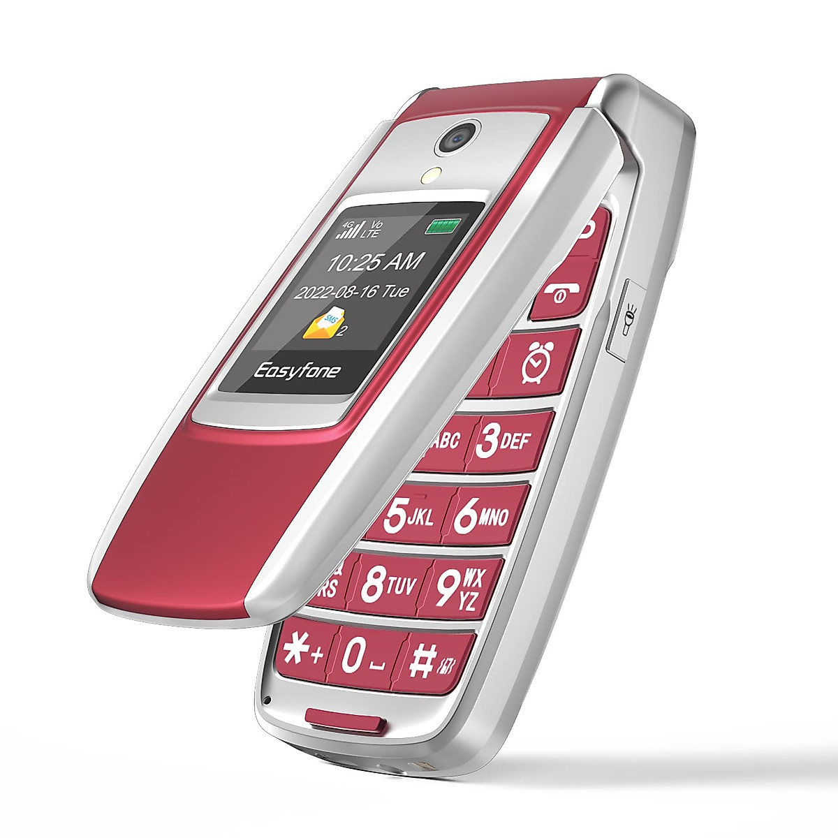 Easyfone T300 4G LTE Unlocked Senior Flip Cell Phone, Big Button Clear Sound Flip Mobile Phone for Elderly with SOS Button, GPS and Big Charging Dock (Red)