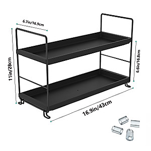 NLBTW 2-Tier Bathroom Countertop Organizer, Kitchen Spice Rack or Vanity Tray Makeup Shelf Skincare Lotion Cosmetics Perfume Organizers Bedroom Storage Tray (Black & Black)
