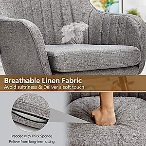 Giantex Set of 4 Fabric Dining Chairs, Accent Upholstered Arm Chair w/Wood Legs, Thick Sponge Seat, Non-Slipping Pads, Modern Leisure Chair for Dining Room, Living Room, Bedroom (4, Grey)