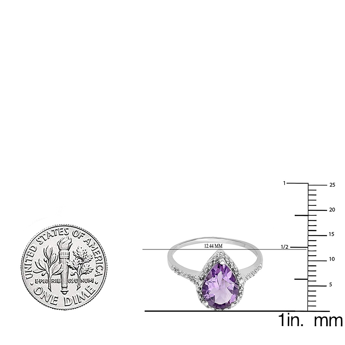 Dazzlingrock Collection 10X7 MM Pear Amethyst & Round White Diamond Engagement Ring for Women Sterling Silver, Size 5.5