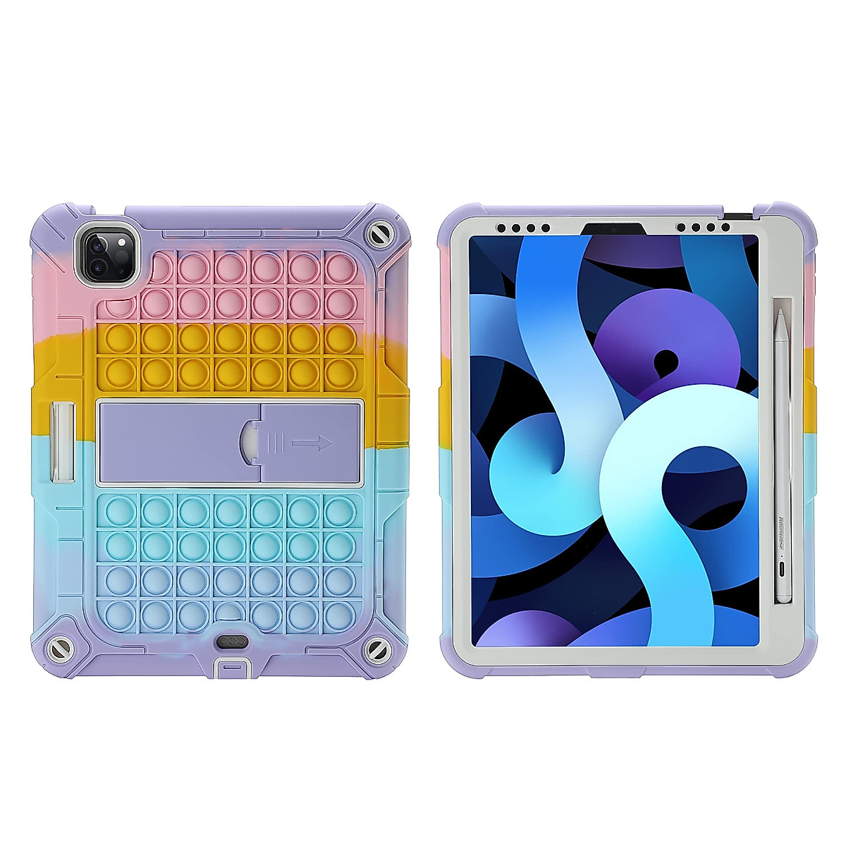 XZC for iPad Air 5th Generation Case 2022/ iPad Air Case 4th Generation 2020 10.9 Inch, iPad Pro 11 inch Case 2018 2020 2021 Shockproof Cover with Pencil Holder Kickstand Shoulder Strap (Rainbow 2)
