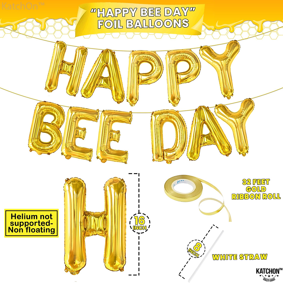 KatchOn, First Bee Day Decorations Girl - Pack of 18 | Happy Bee Day Balloons for Bee Birthday Party Decorations | Yellow Bee Themed Party Supplies | First Bee Balloons, 1st Bee Day Party Decorations
