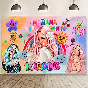 Karol G Background Birthday Decorations, Karol G Happy Birthday Banner Backdrop for Manana Sera Bonito Birthday Party Supplies (5x3ft)