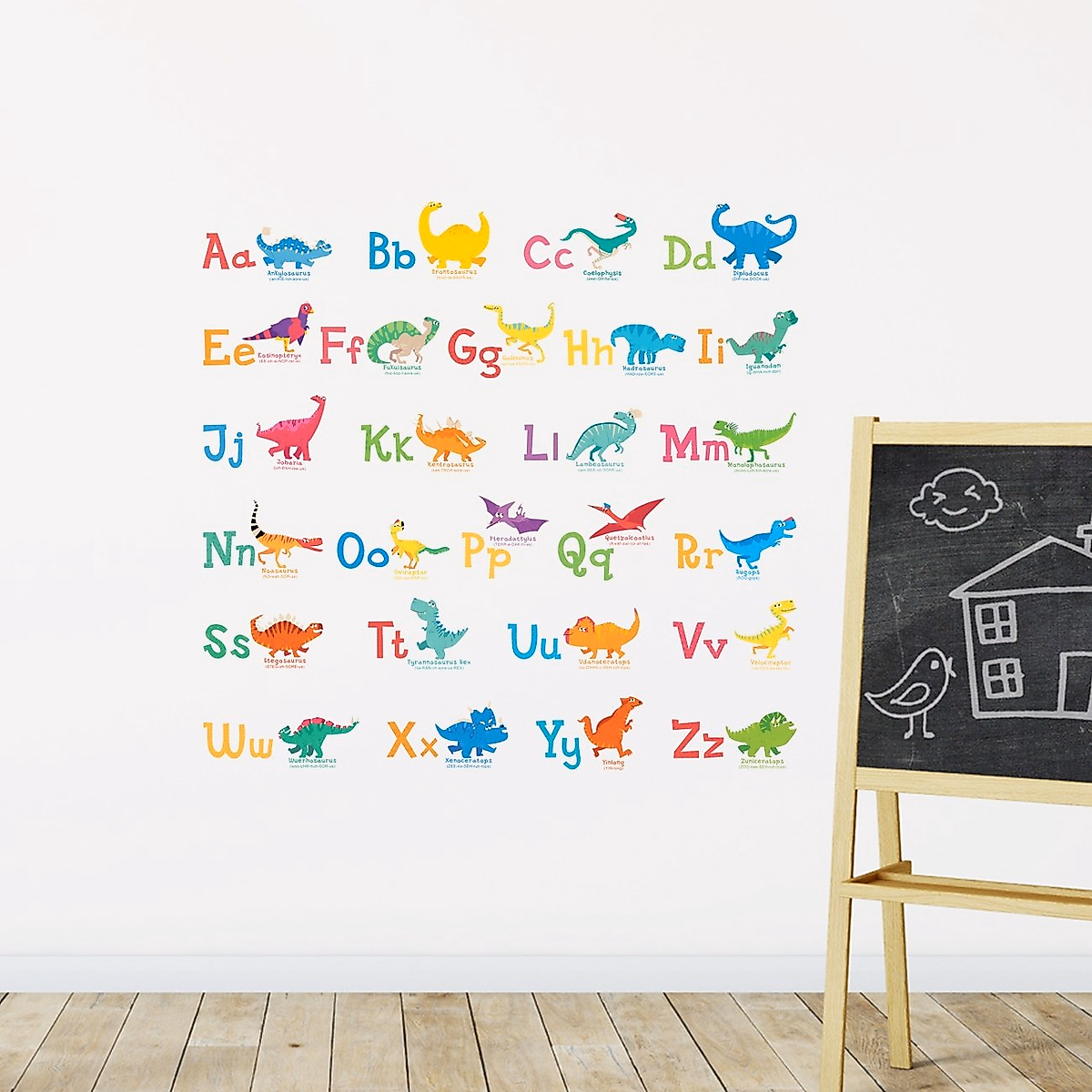 DECOWALL DW-1803 A-Z Dinosaur Alphabet Kids Wall Stickers Wall Decals Peel and Stick Removable Wall Stickers for Kids Nursery Bedroom Living Room d?cor ABC