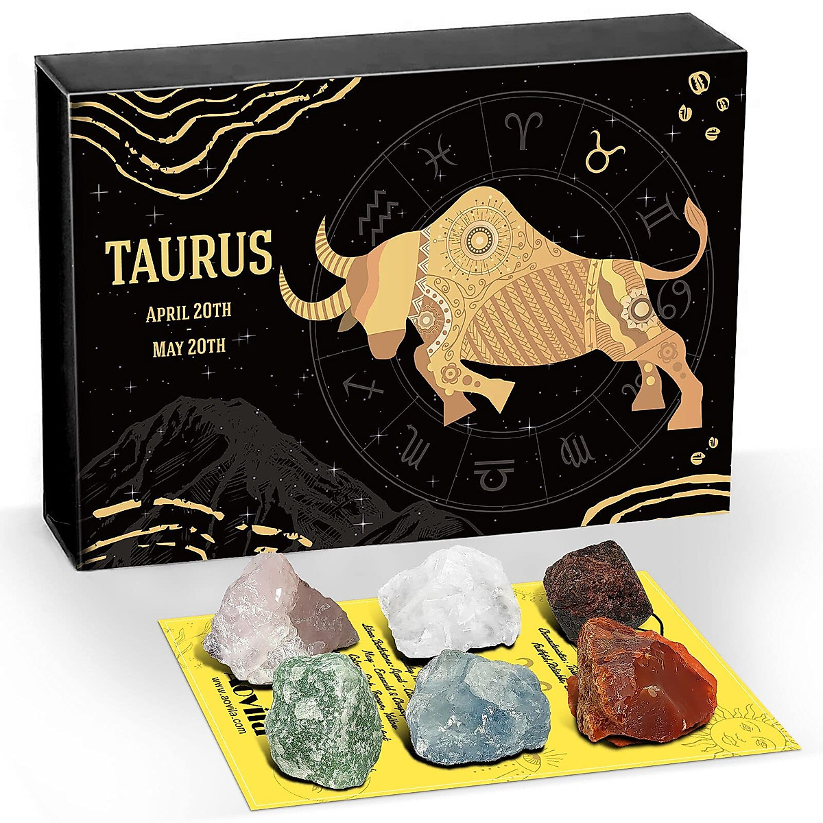 Taurus Crystals Gift Set, Zodiac Signs Healing Crystals Birthstones with Horoscope Box Set Taurus Astrology Crystals Healing Stones Gifts