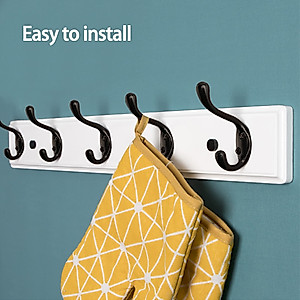 HASWARE 6 PCS Double Prong Robe Hook, Dual Coat Hooks Antique Wall Mounted Hooks Robe Vintage Hooks Hangers Heavy Duty with 12 Pieces Screws for Coats Hat Clothes Hanger Towel Keys (Antique Brass)