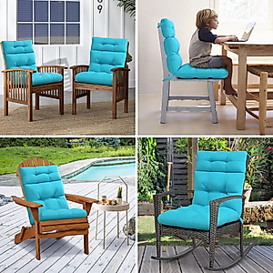PATIOASIS Rocking Chair Cushion,Outdoor Seat Cushions for Patio Furniture Non-Slip Overstuffed Patio Chair Cushion Water-Resistant UV-Proof Lake Blue Home Decor Chair