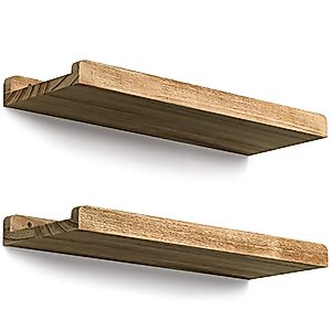AMADA HOMEFURNISHING Floating Shelves, Wood Hanging Wall Shelves for Storage, Wall Mounted Shelves for Bathroom, Living Room, Kitchen, Bedroom, Office, Wall Shelf Set of 2, AMFS25