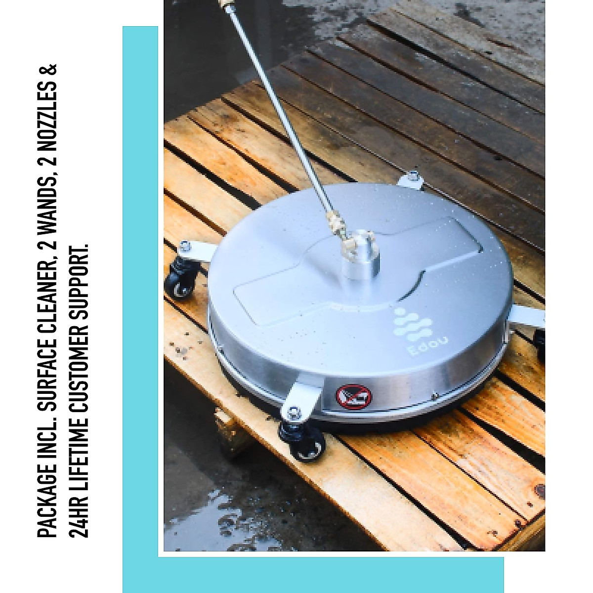 EDOU Direct Pressure Washer Surface Cleaner 20" with Wheels | Stainless Steel | Heavy Duty | 4,000 PSI Max Working Pressure | Includes: 2 Pressure Washer Extension Wand Attachments