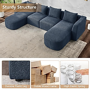 Tmsan Modular Sectional Sofa, Modern Minimalist U Shaped Couch, 117" Comfy Cloud Couches Set with Chaise & Pillows for Living Room, Blue Boucle Fabric