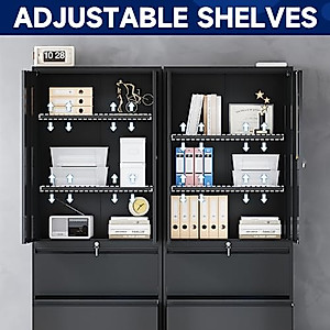 Yizosh Metal Storage Cabinet with 2 Drawers - 71" Steel Lockable File Cabinet for Home Office, Locking Cabinet with 2 Doors and 2 Shelves for Living Room, Pantry, Gym, Commercial Storage