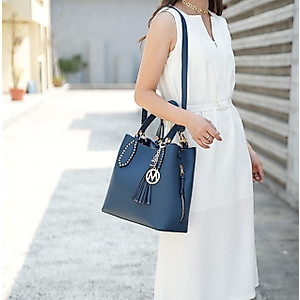 MKF Collection Hobo Bag for Women, Vegan Leather Tassel Shoulder Bag Handbag Purse, Double Handle Crossbody bag by Mia K