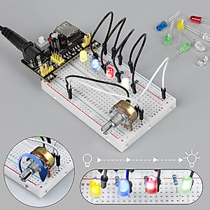 Miuzei Basic Starter Kit for Arduino Projects, Breadboard, Jumper Wires, Power Supply, Resistors, LED, Electronic Kit Compatible with Arduino, Raspberry Pi