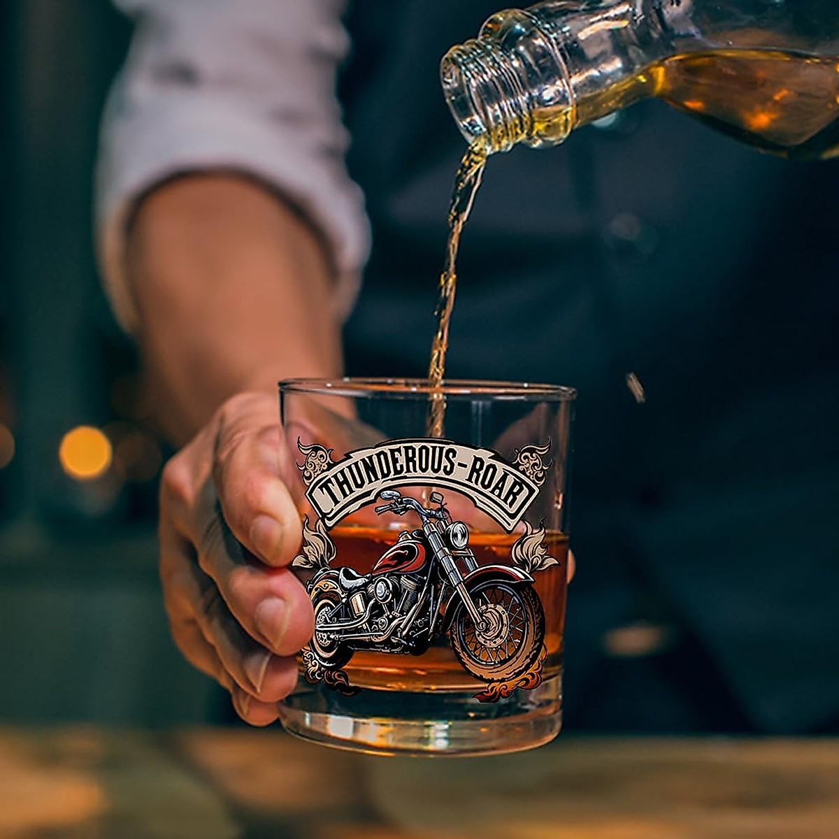 Vinoveltty Motorcycle Whiskey Glass, Motorbike Gifts Whisky Gifts for Men Dad, Fathers Gifts Christmas Birthday Gift for Biker Dad Brother, Whiskey Tumbler(300 ML)