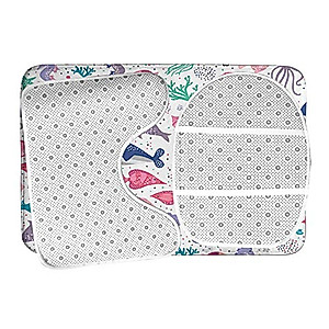 HGOD DESIGNS Sea Bath Mat Colorful Sea Life Cute Fish Jellyfish Starfish Octopus Seamless Pattern Bathroom 3 Piece Set Non-Slip Bathmat Antiskid Pad Doormat and Toilet Lid Cover Set