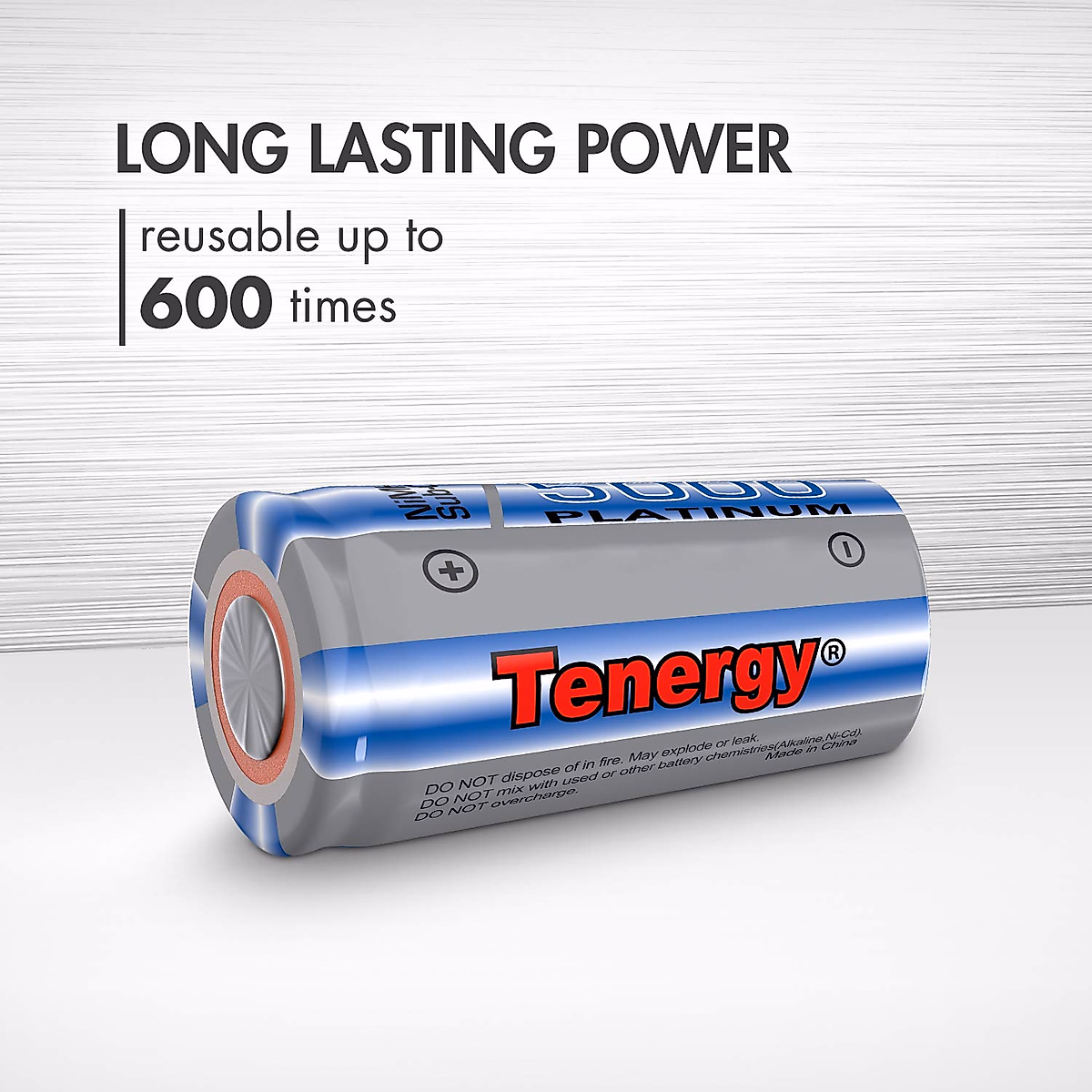 Tenergy NiMH SubC 5000mAh Flat Top Rechargeable Battery (No Tabs) - 10 Pack
