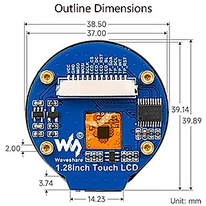 1.28inch Touch Round LCD Module with Touch Panel, 240×240 IPS Capacitive Display Screen, 65K RGB Color, SPI & I2C Port, GC9A01 & CST816S Chip, for Raspberry Pi/Raspberry Pi Pico/Ardu/STM32, etc