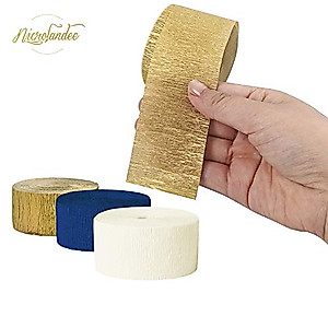NICROLANDEE Navy Blue Party Decorations - 6Rolls Navy Blue Gold Crepe Paper Streamers Tassels Streamer Paper for Navy Party Get Ready Bridal Shower Wedding Engagement Birthday Graduation Supplies
