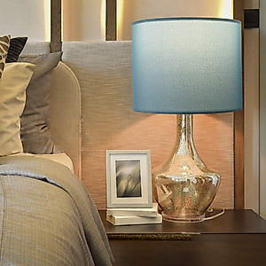 Wellmet 16"x16"x12" Assembly Required Lampshade for Table Lamp, Bedside Lamp, Floor Lamp, Fabric Drum Lampshade Classic Modern Style, Spider Fitter, Blue