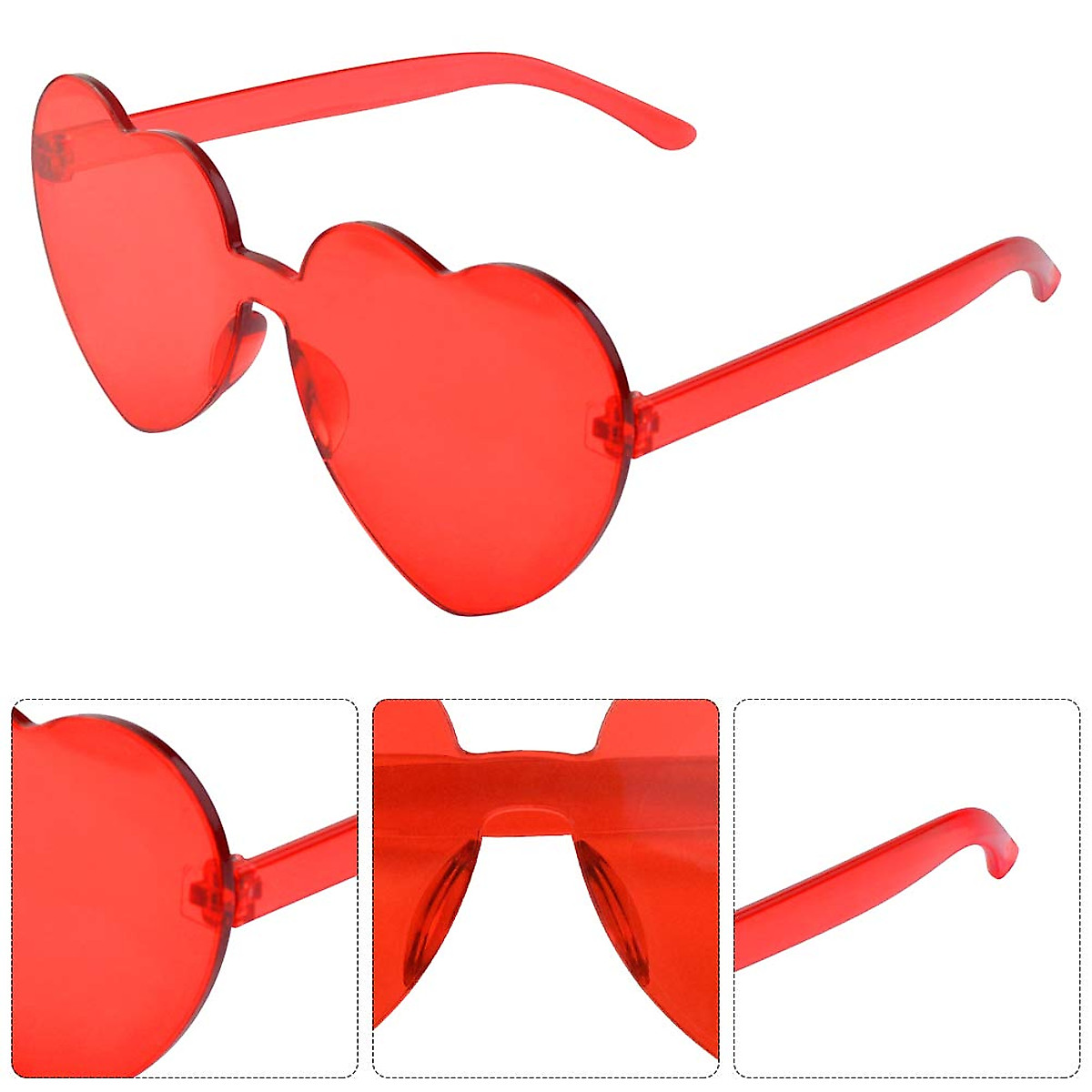 Fengek 6 Pcs Heart Shape Sunglasses Frameless Transparent Glasses Party Favors for Women, Multicolor 1