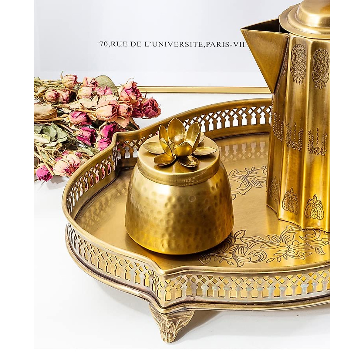 GENIGW Brass Storage Jar Living Room TV Cabinet Cover Candy Jars Palace Relief Grain Dispenser Ornaments