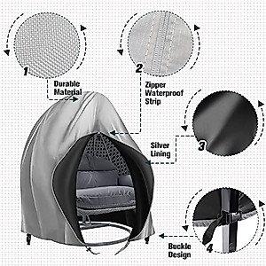 Patio Hanging Chair Cover Outdoor Double Swing Egg Chair Cover Waterproof Durable Lightweight Wicker Furniture Dust Protector 91" x 80" (Grey)