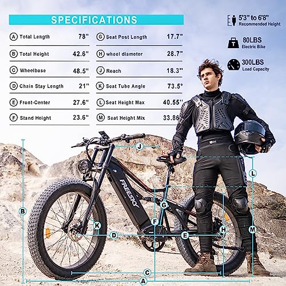 FREESKY Electric Bike for Adults 1000W BAFANG Motor 48V 20Ah Samsung Cells Battery 26" Fat Tire Full Suspension 35MPH Ebike