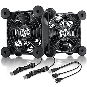 upHere USB Computer Fan Black, Dual 80mm, Silent, 80 * 80*25mm, 1800rpm, 5V, 1.68W, 20dB, Compatible with Desktop, Laptop, TV Box, Receiver, AV Cabin, PS4, Projector, Router
