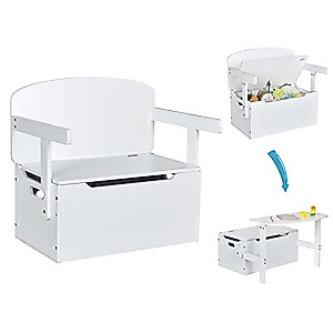 Costzon Kids Table and Chair Set, Convertible Toy Storage Bench with Built-in Handle for Kindergarten, Preschool, Kids Room, Playroom, Wood Reading Nook for Toddler Boys Girls Ages 3 to 7