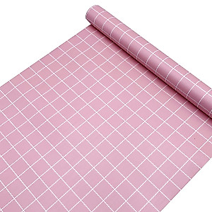 Yifely Pink Plaid Shelf Liner Waterproof Drawer Cover Paper Self-Adhesive Refurbish Girls Folding Laptop Table Makeup Vanity 17.7 inch by 9.8 Feet