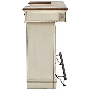 Signature Design by Ashley Realyn French Country Bar with Metal Footrest, White & Beige