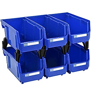 AERCANA Wall Mounted Hanging Bins Plastic Stackable Storage Bins Parts Storage Organizer Garage Storage Bins for long parts(Blue, L10.6 inch*W5.5 inch*H5 inch)