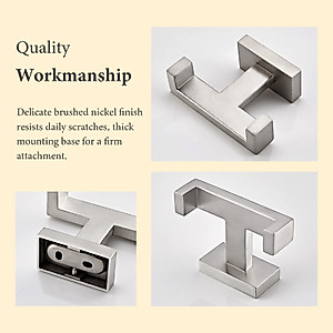 Suyar Double Bath Towel Hook, SUS304 Stainless Steel Double Robe Hook, Bathroom Kitchen Towel Hanger, Hand Towel Holder for Wall, Brushed Nickel