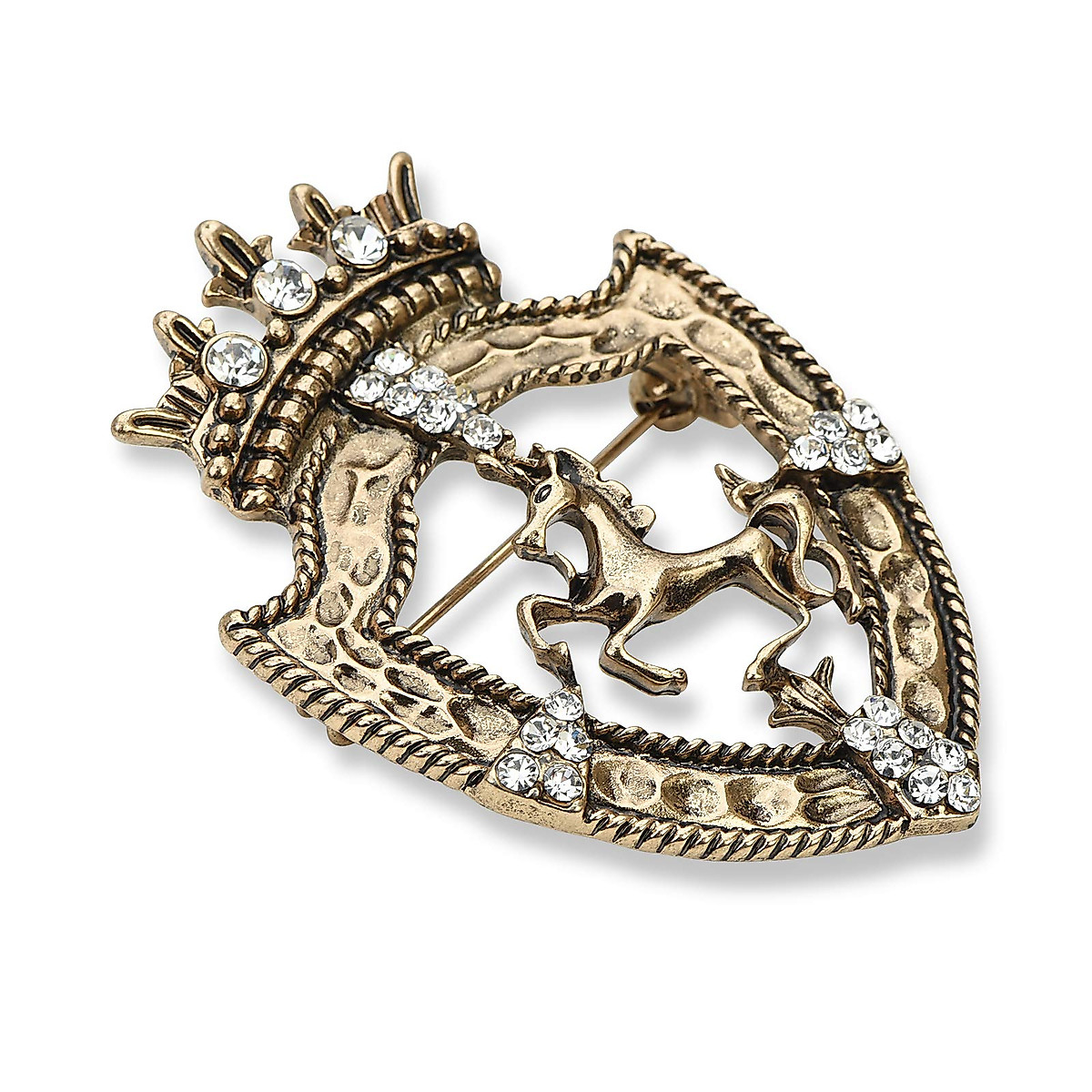 YYBONNIE Vintage Golden Tone Queen Crown Pin Brooch Crystal Horse Racing Chapter Badge