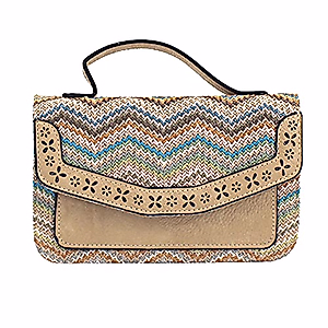 Meyaus Women Mini Patchwork Contrast Color Straw Woven Crossbody Shoulder Bag Top-handle Bag Handbag