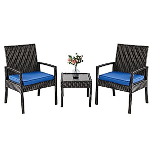 Tochiyoga Patio Furniture Set 3 Piece, Wicker Patio Furniture Sets, Outdoor Wicker Rattan Furniture, Outdoor Bistro Set, Wicker Patio Set, All Weather Balcony Furniture Set(Black)