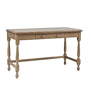 MARTHA STEWART Tabitha Solid Wood Writing Table with Metal Glides Drawer for Storage Living Room Furniture, Home Office Small Computer Desk, Turned Legs, 47.5" W x 23" D x 29" H, Natural