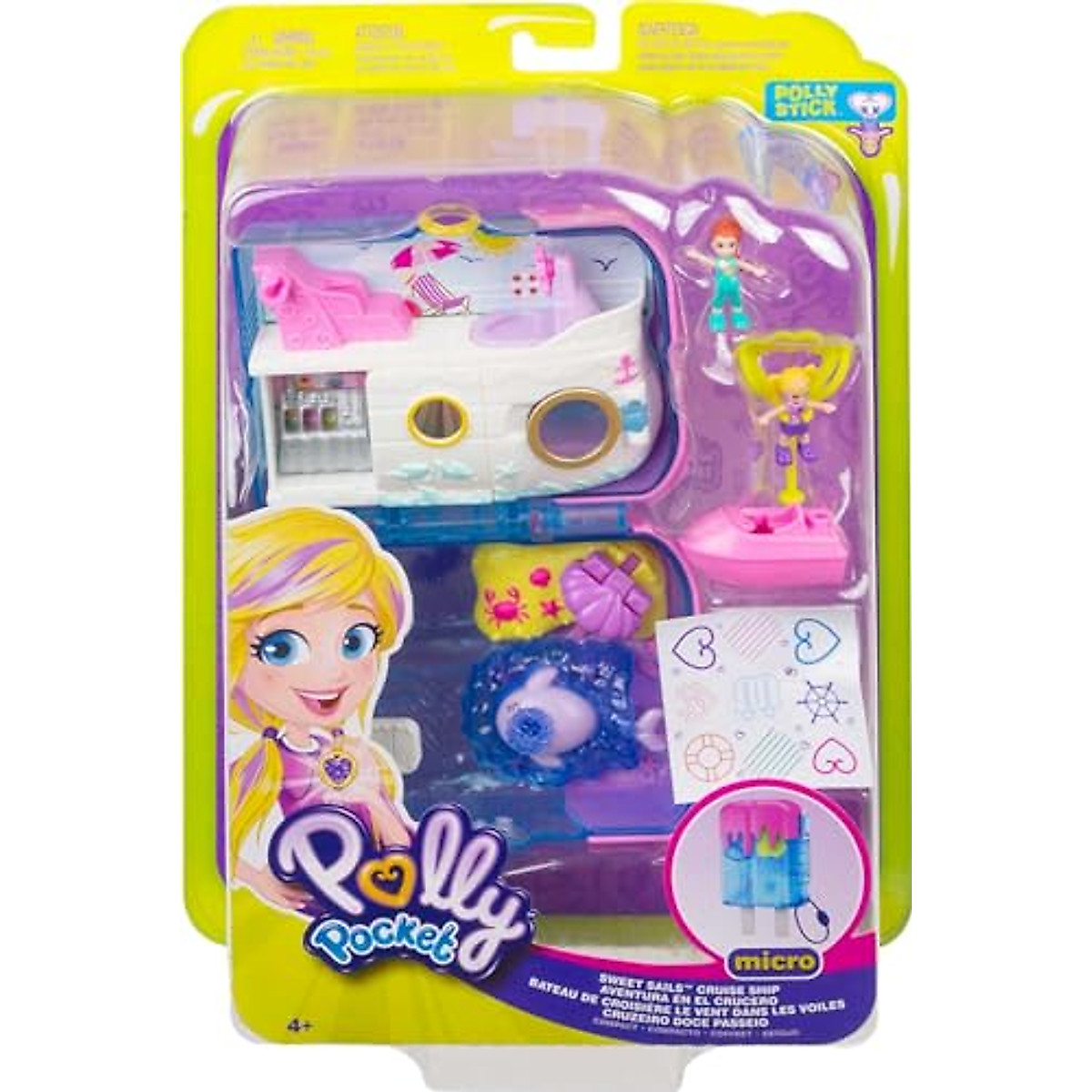 Polly Pocket Playset, Travel Toy with 2 Micro Dolls & Water Play Accessories, Pocket World Sweet Sails Cruise Ship Compact