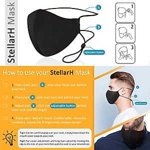 STELLARH Mouth Covers 3 Layers Washable & Reusable Over the Head Comfort No Ear Pulling Comfortable Handmade (3 Pack XL)