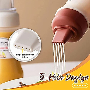YYYFEI 5-hole Sauce Squeeze Bottles with Lid，9.87oz/280ml Plastic Condiment Bottles for Ketchup Peanut Butter Ketchup Salad Dressing Mustard ，with Scale and Labels,3pcs