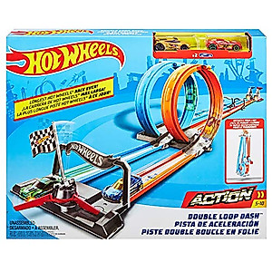 Hot Wheels Double Loop Dash Drag Racing with 2 Vehicles Playset