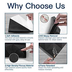 24 Pack Acoustic Foam Panels, Self-adhesive Sound Proof Foam Panels 2" x 12" x 12", Soundproof Insulation for Wall, Sound Absorbing Foam for Music Studio Bedroom Home, Decreasing Noise