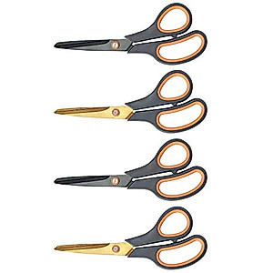 CCR Scissors 8 Inch Soft Comfort-Grip Handles Sharp Titanium Coating Blades, 4-Pack