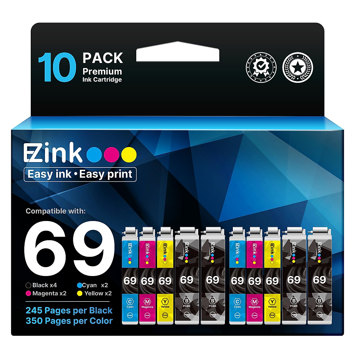 E-Z Ink (TM Remanufactured Ink Cartridge Replacement for Epson 69 T069 to use with Stylus C120 CX5000 CX6000 CX8400 CX9400 NX215 NX305 NX400 NX410 NX415 NX515 Workforce 1100 30 310 615 (10 Pack)