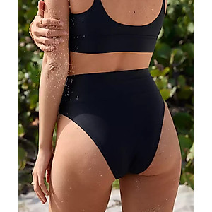 Zohamung Womens Retro High Waisted Bikini Bottoms Brazilian Cheeky High Cut Tankini Briefs Gray Black